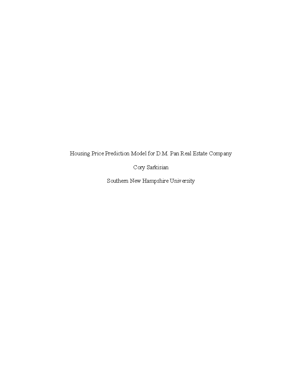 Mat 240 Module Three Assignment Housing Price Prediction Model For D