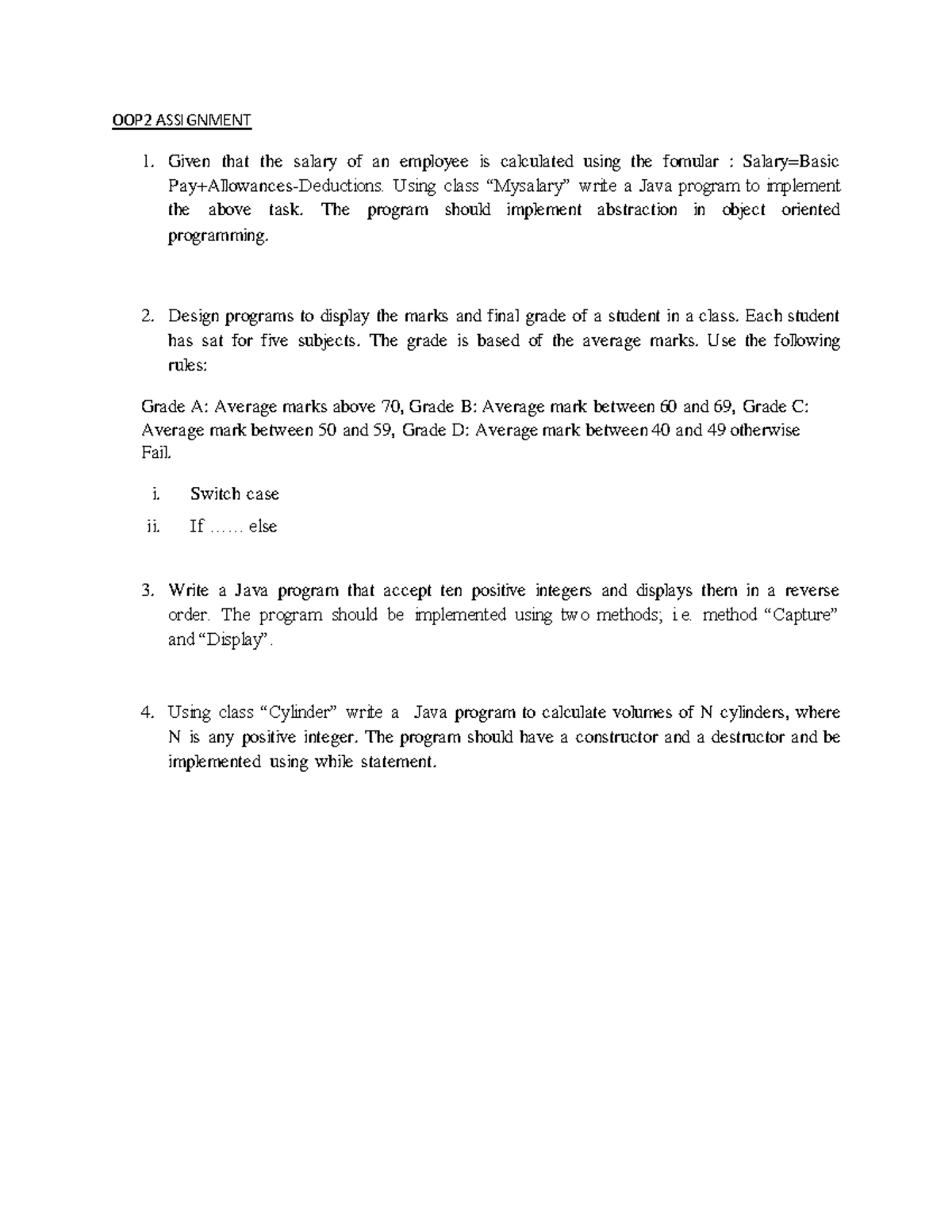 OOP2 Assignment - assignement - OOP2 ASSIGNMENT Given that the salary ...