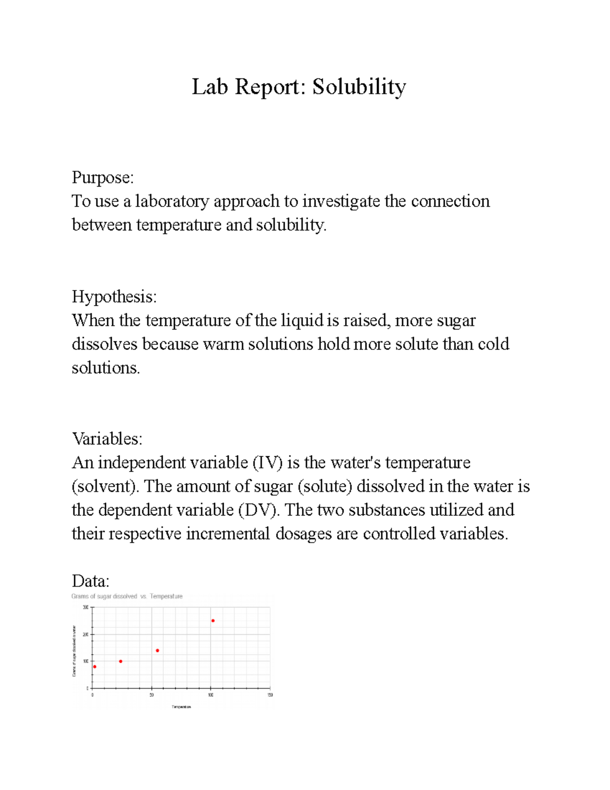 Lab - A physics lab - Lab Report: Solubility Purpose: To use a ...