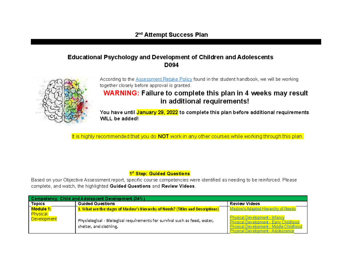 Success Plan - First Objective - 2 nd Attempt Success Plan Educational ...