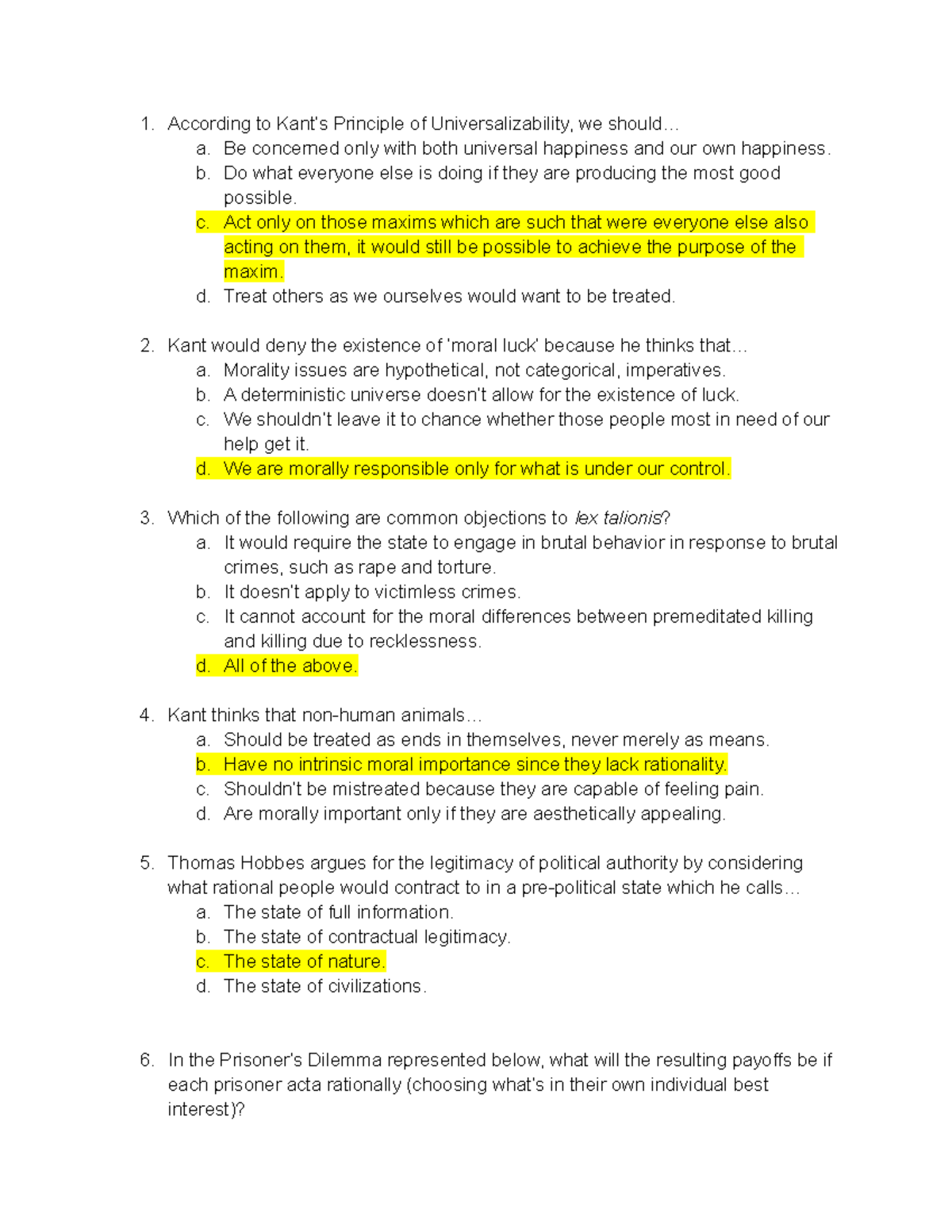 Quiz 3 Study Guide - According to Kant’s Principle of ...