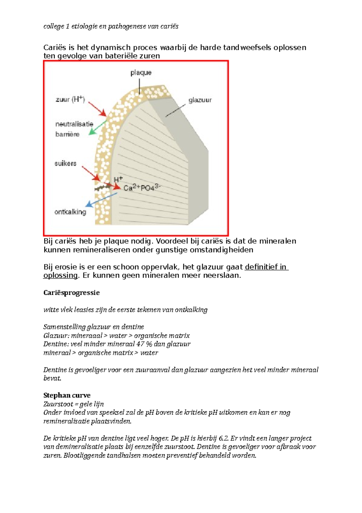 College 1 etiologie en pathogenese - Cariës is het dynamisch proces ...