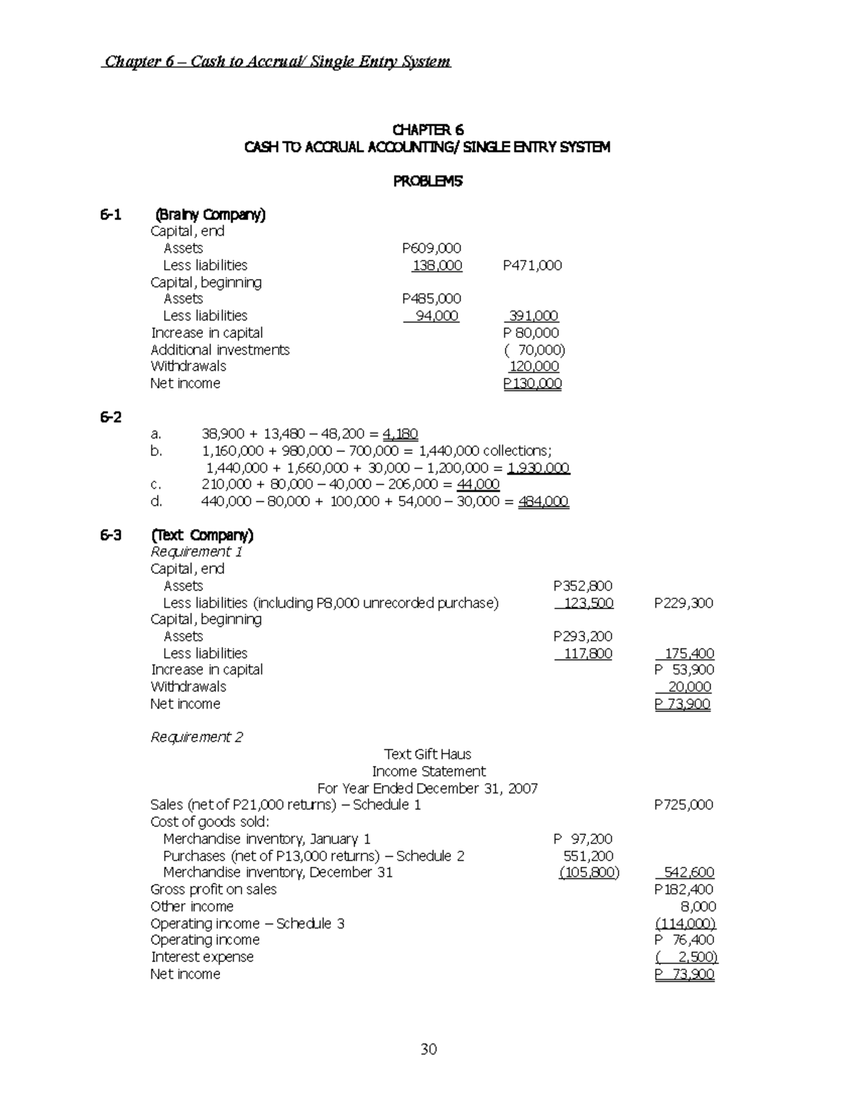 Ch 6 answers 2008 - INTERMEDIATE ACCOUNTING SOLUTIONS - CHAPTER 6 CASH TO ACCRUAL ACCOUNTING ...