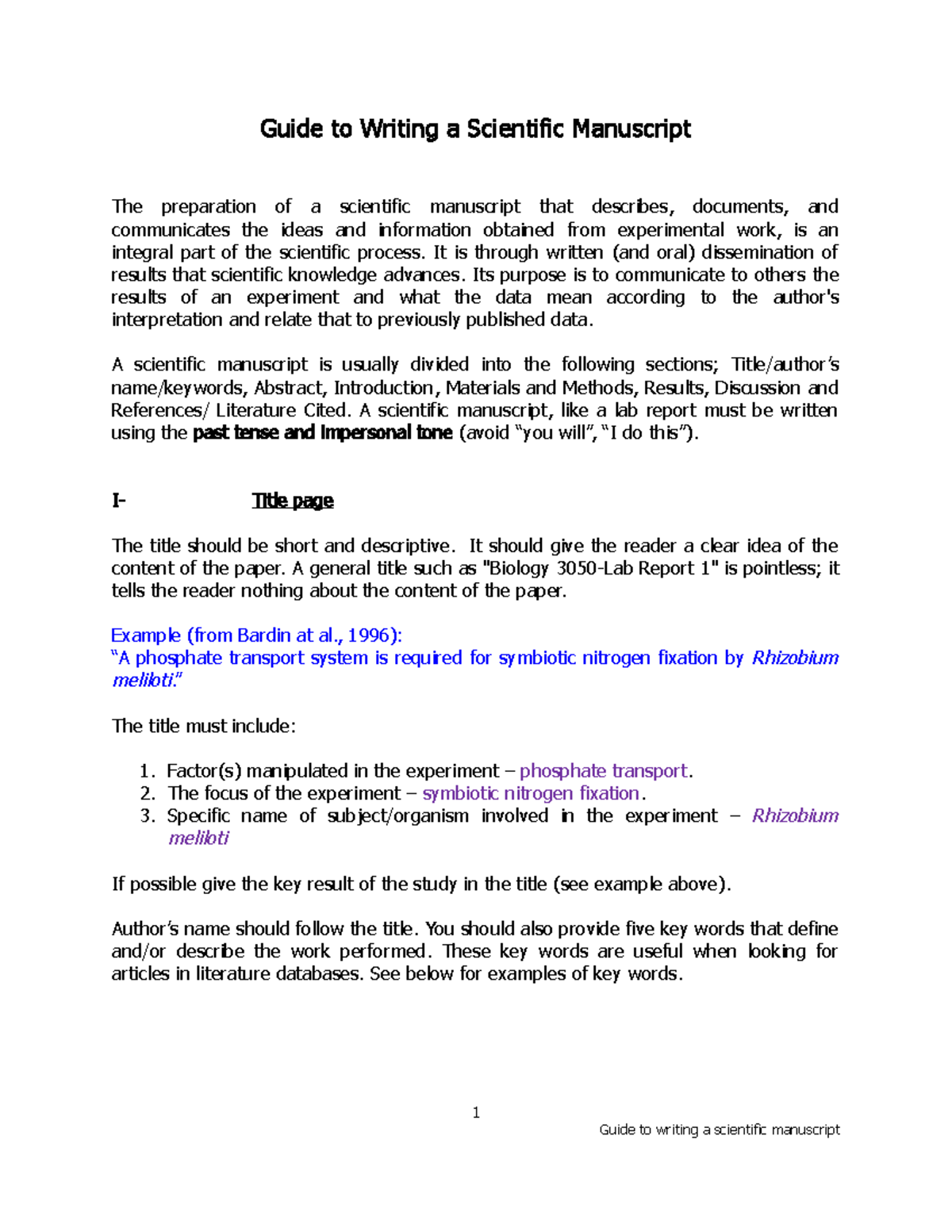 How to Write a Scientific Manuscript - Guide t o W riting a Scientifi c ...