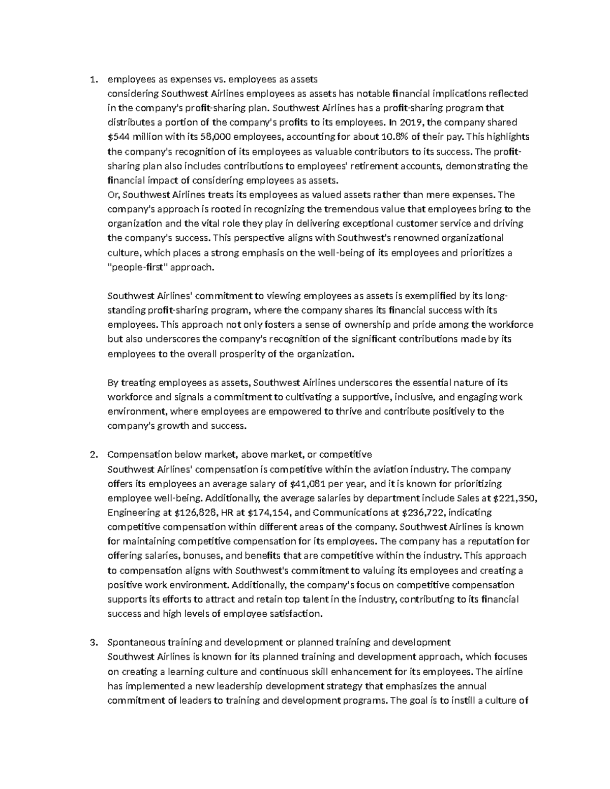 Sw airlines HR overview - employees as expenses vs. employees as assets ...