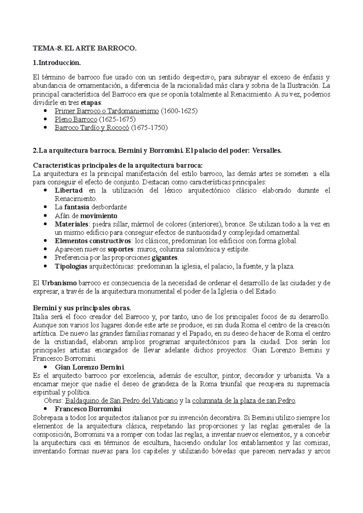 ARTE. Barroco - resumen - TEMA-8. EL ARTE BARROCO. 1ón. El término de ...