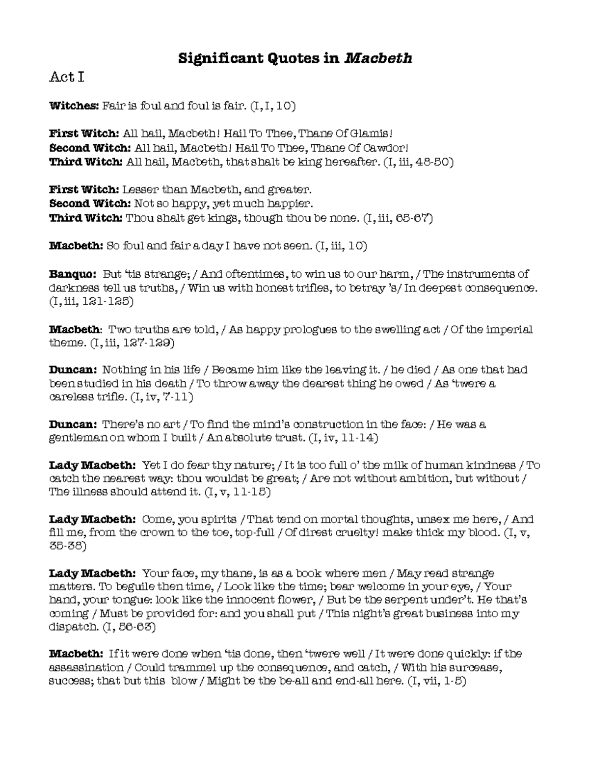 Imp Quotes Macbeth Quotes I-V - Significant Quotes in Macbeth Act I ...