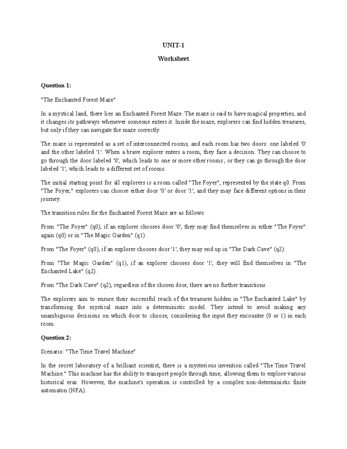 Worksheet - Unit 1 (1)-DSBS - UNIT- Worksheet Question 1: "The ...