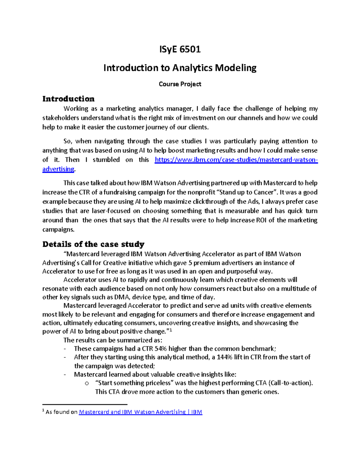 ISy E 6501-Course Project - ISyE 6501 Introduction to Analytics Modeling Course Project ...