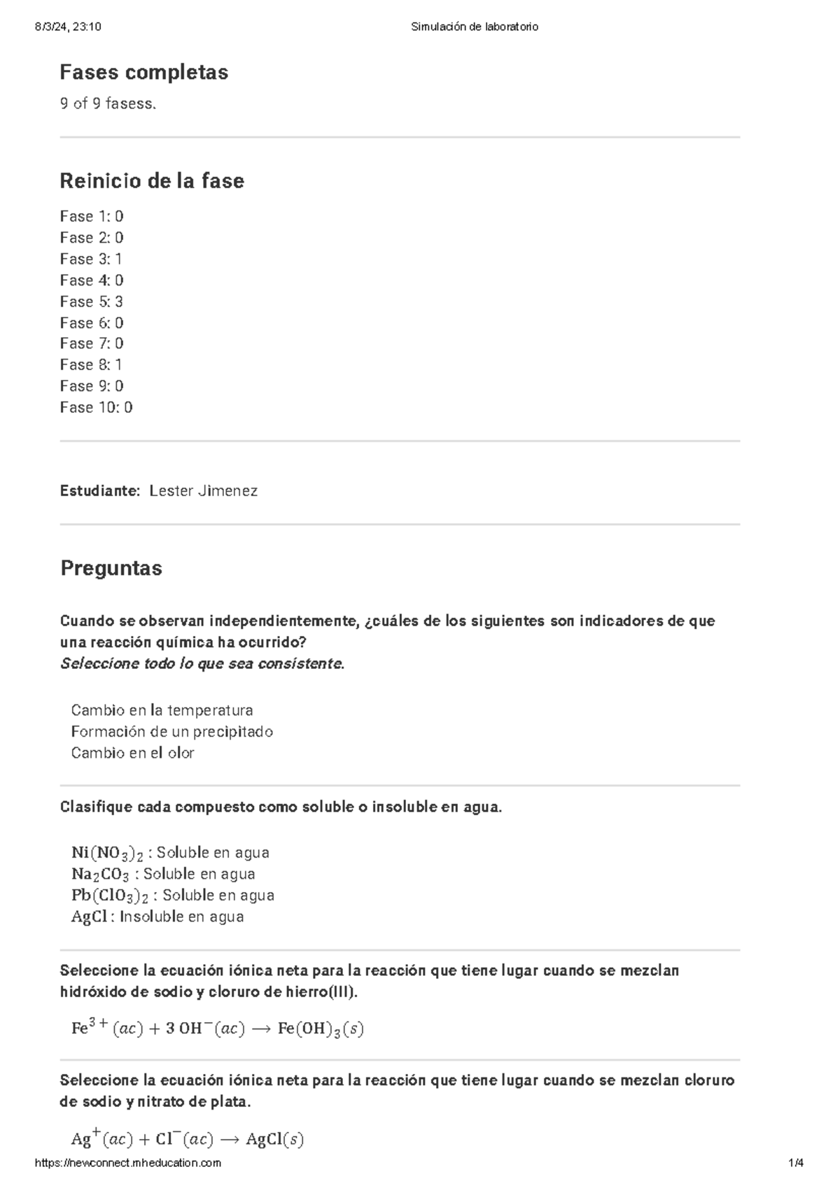 Reacciones Químicas - Fases completas 9 of 9 fasess. Reinicio de la ...