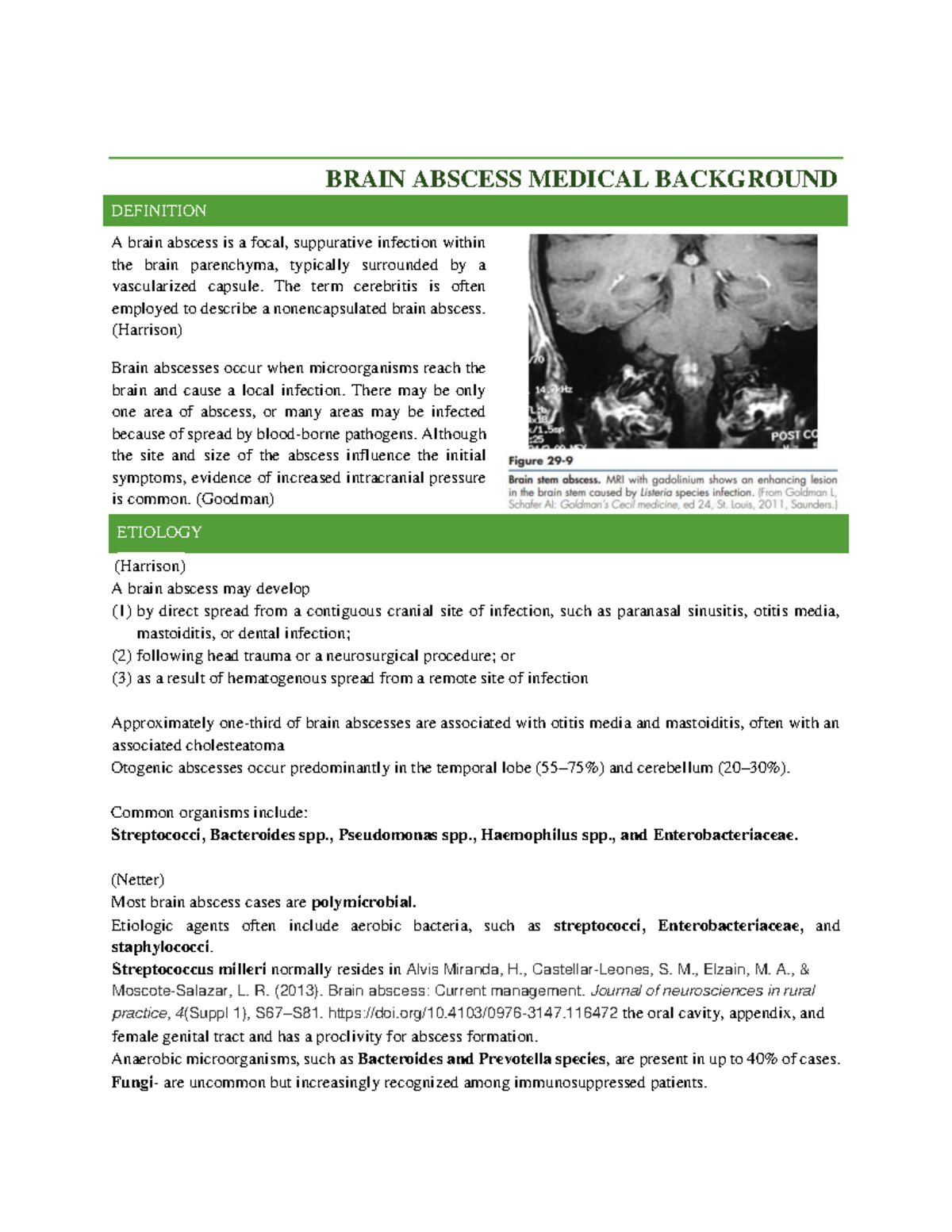 Brain Abscess - BRAIN ABSCESS MEDICAL BACKGROUND DEFINITION A brain ...