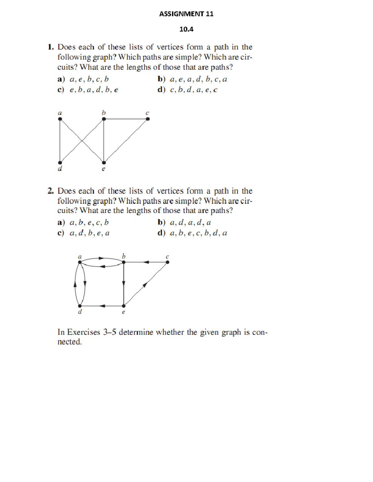 Assignment - Path - Toán rời rạc - 10. ASSIGNMENT (câu 8-10 xem đồ thị ...
