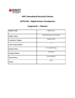 Final report sample - RMIT Assignment Cover Sheet School Name: RMIT ...