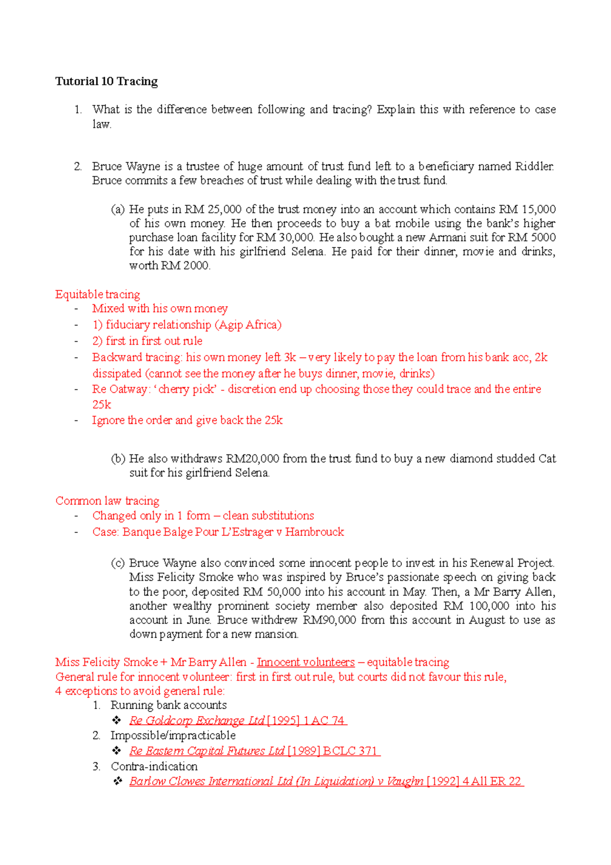Tuto 10 Tracing - suggested answer - Tutorial 10 Tracing What is the difference between ...