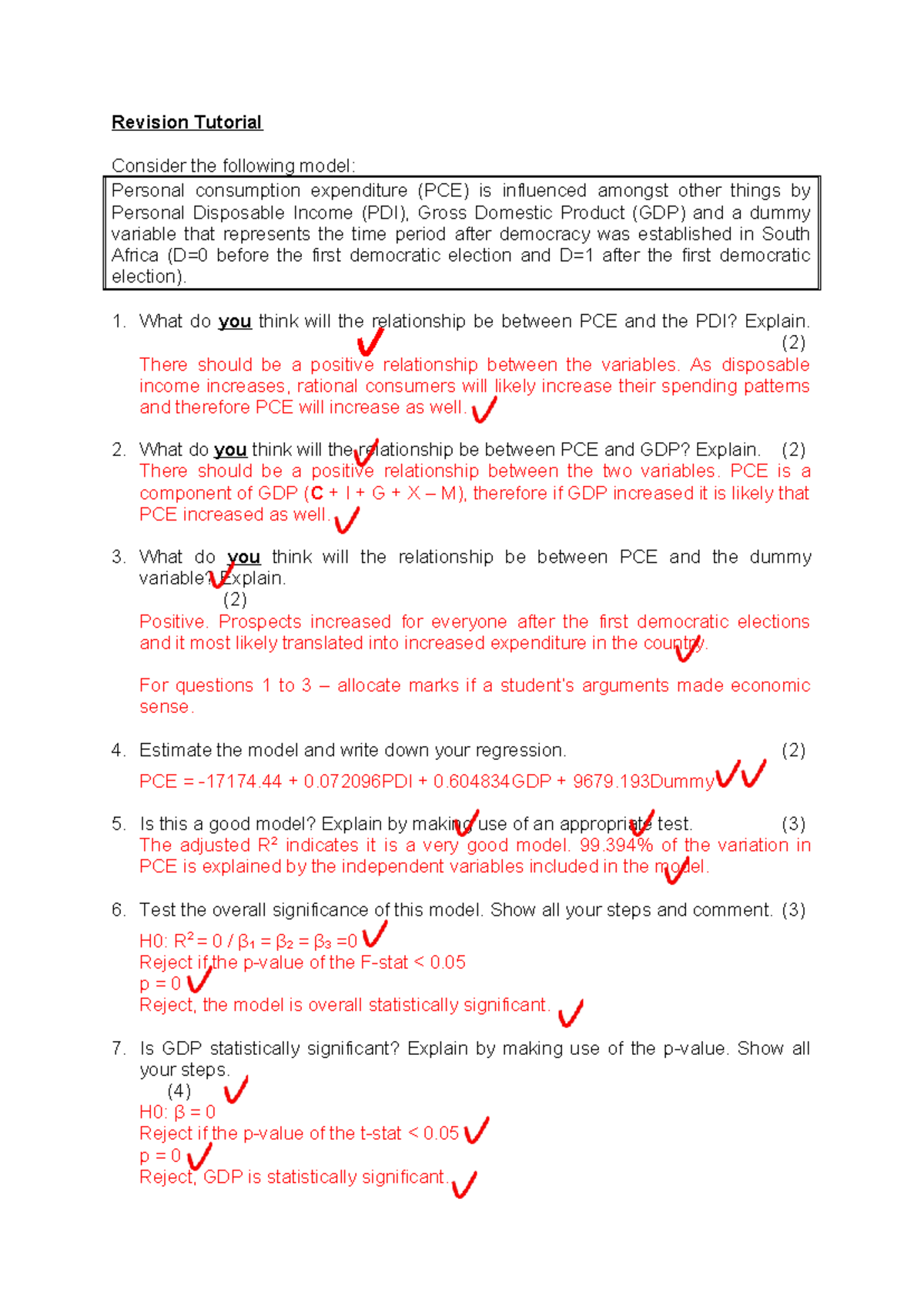 Revision Tut Memo - practice purposes - Revision Tutorial Consider the following model: Personal ...
