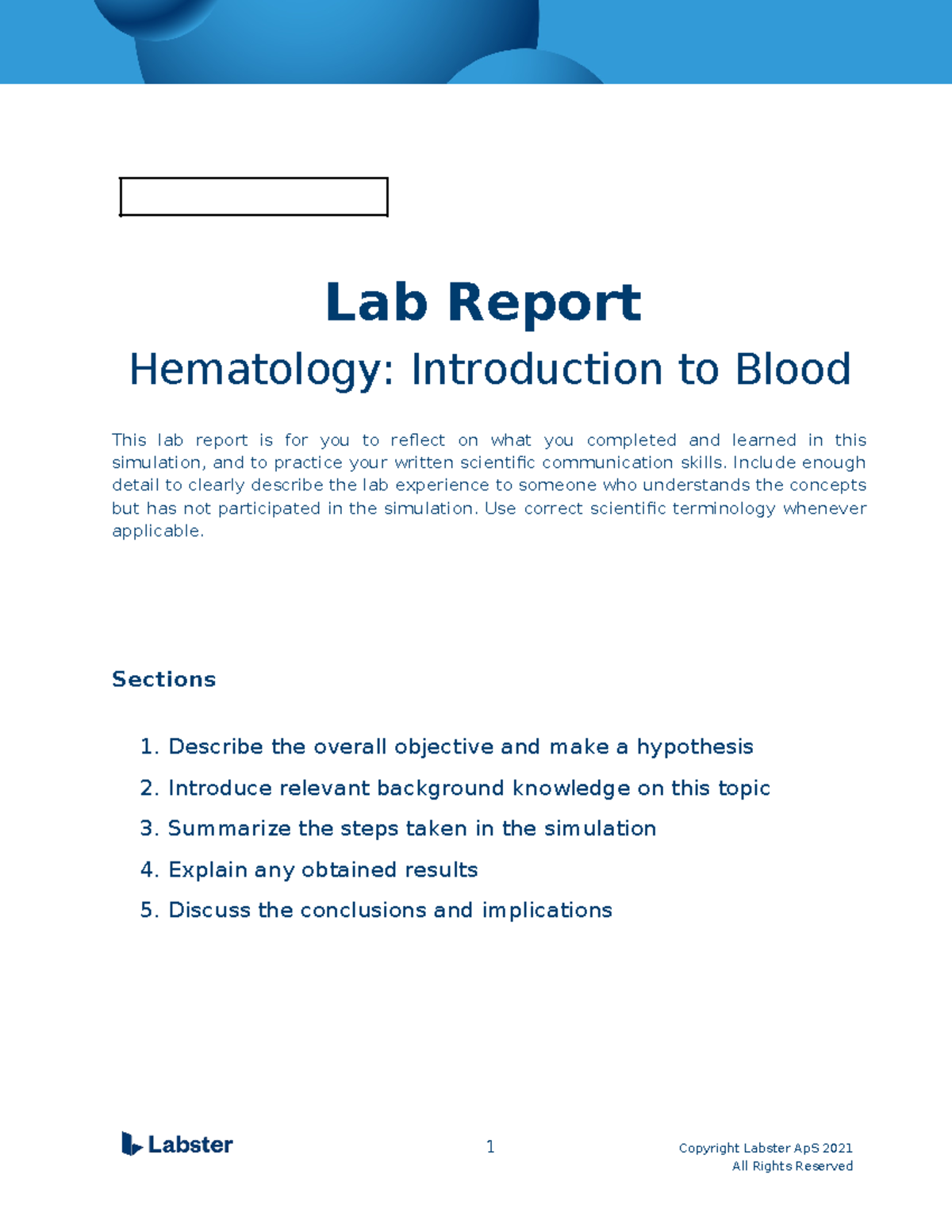 Hematology Introduction to Blood - Lab Report Hematology: Introduction ...