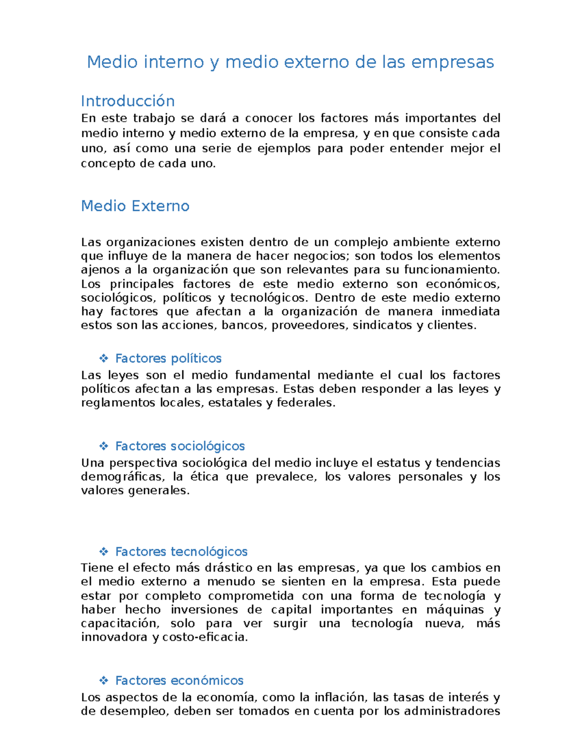 Medios internos y Externos de las empresas - Taller De Investigación Administrativa - Studocu