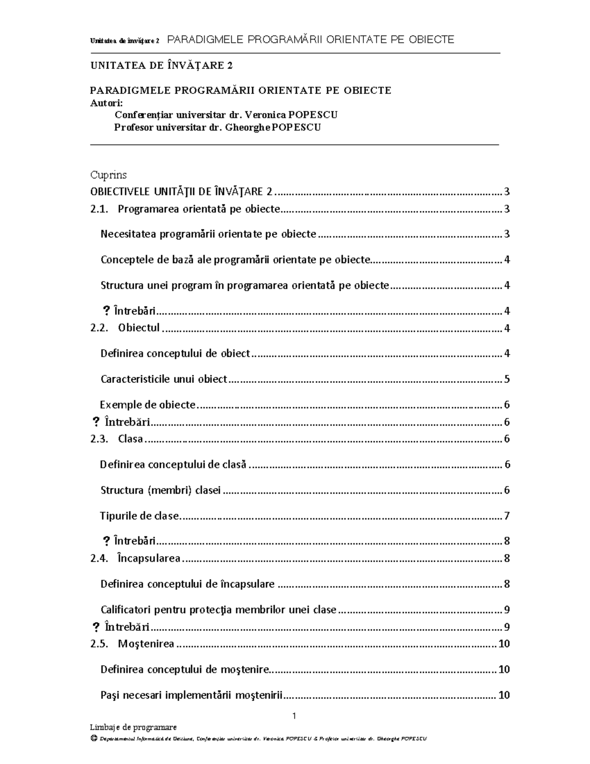 U2 - Paradigmele ProgramĂRII Orientate PE Obiecte - Limbaje de programare PARADIGMELE ...