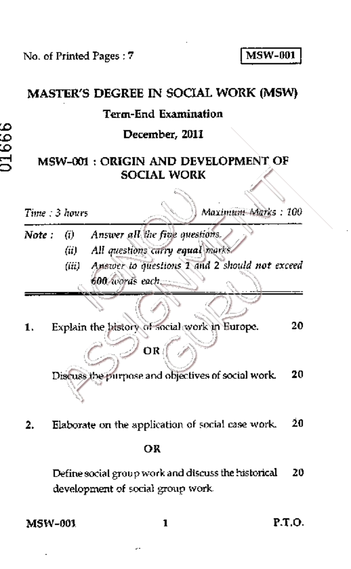 MSW-001 Term-end examination Ignou 2011 .Topic- Origin and development ...