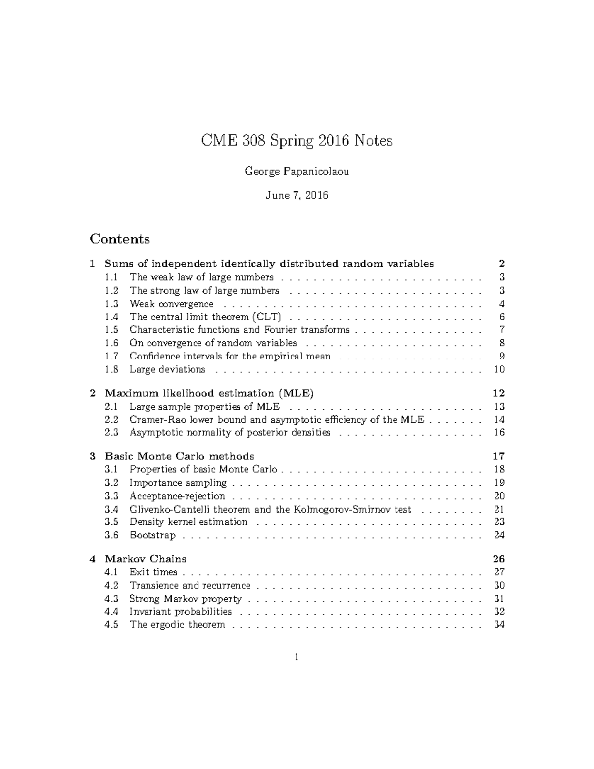 Stochastic Methods In Engineering Lecture Notes Notes 2016 Cme
