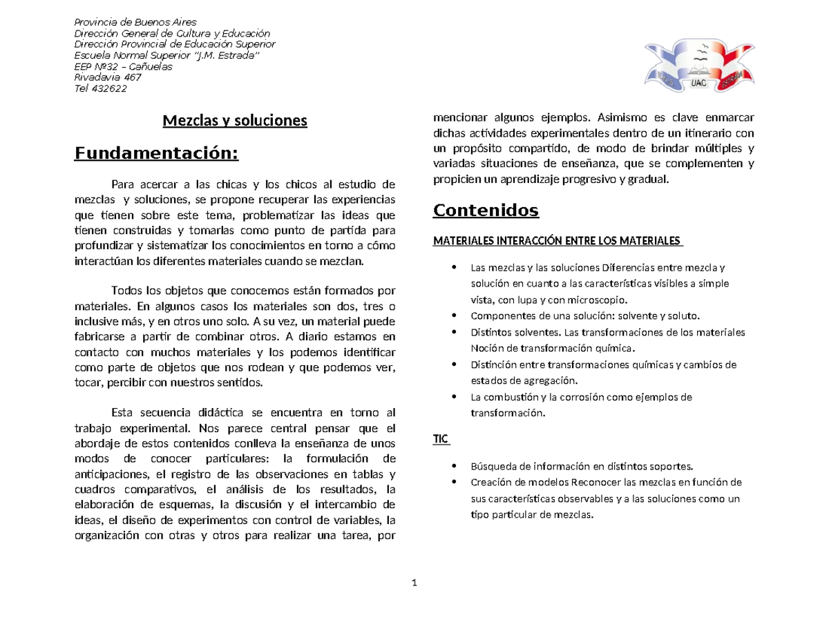 Cs NAt 6º mezclas y soluciones agosto - Dirección General de Cultura y Educación Dirección - Studocu
