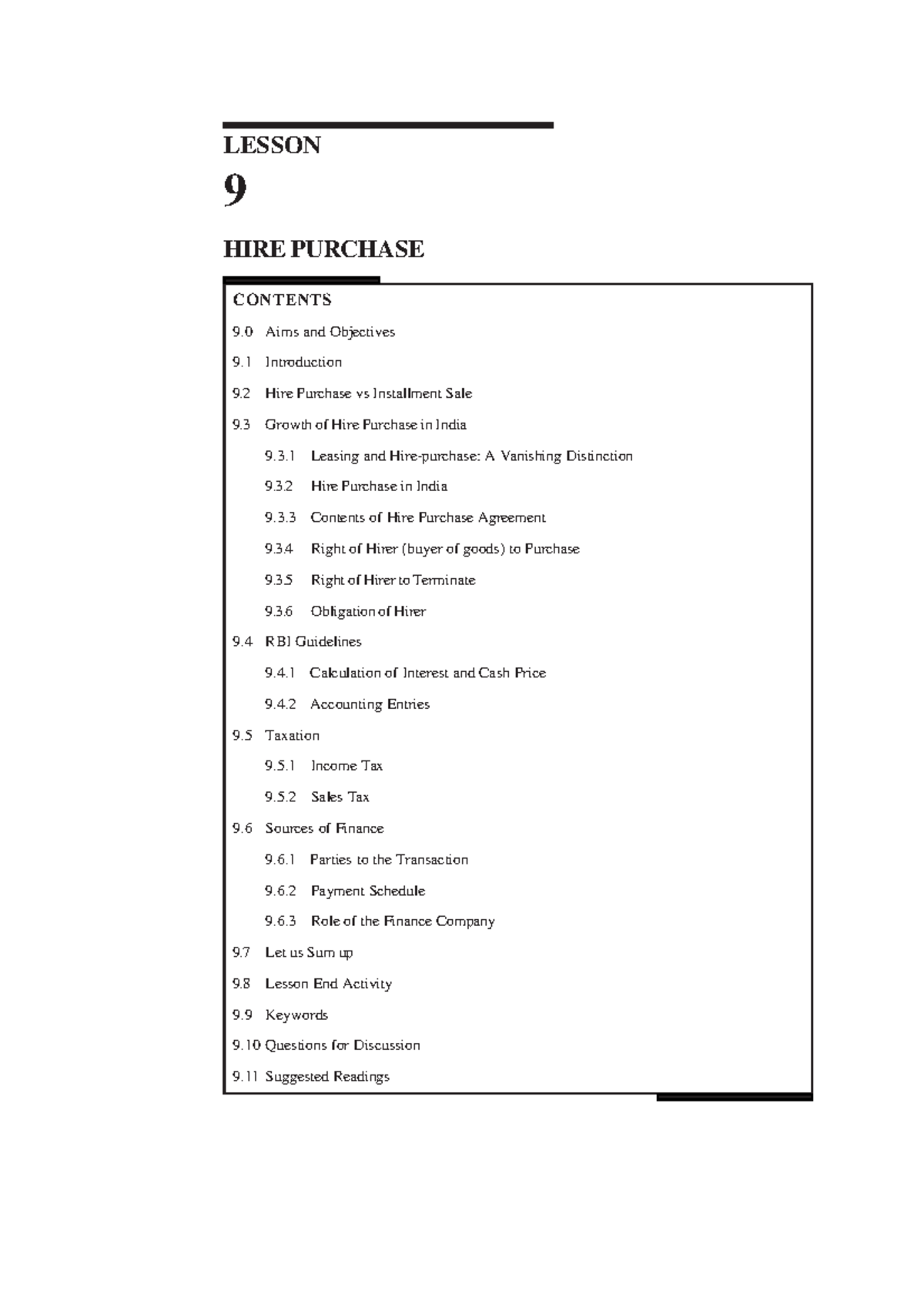 Lesson 09 - 9th - LESSON 9 HIRE PURCHASE CONTENTS 9 Aims and Objectives ...