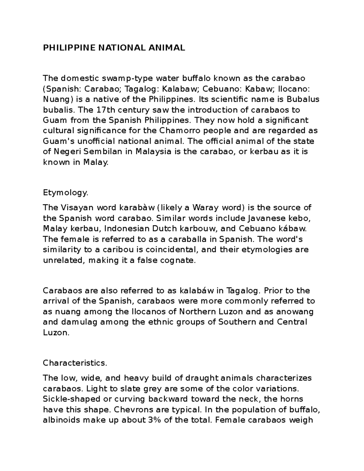 Philippine National Animal - PHILIPPINE NATIONAL ANIMAL The domestic ...