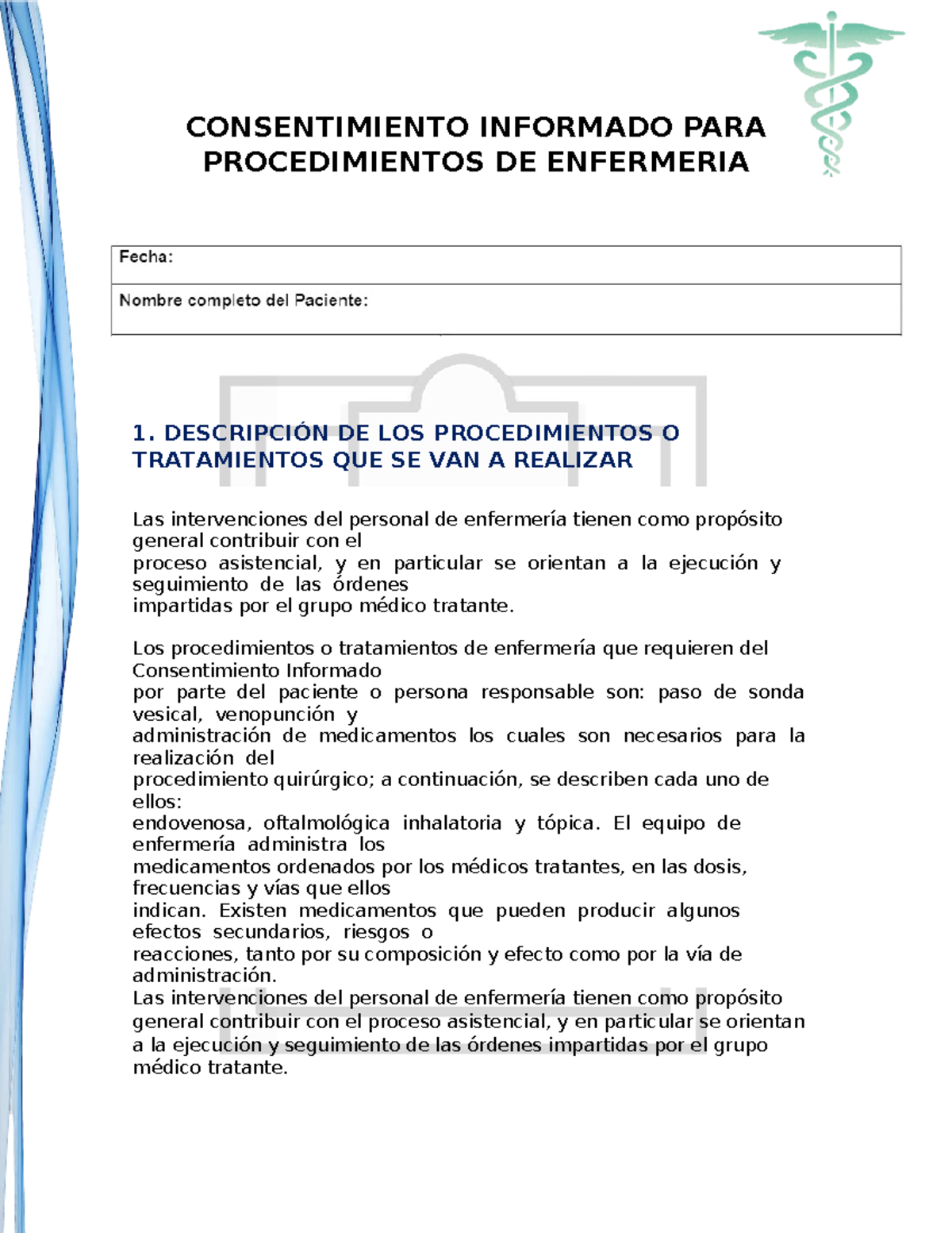 2.- Consentimiento Informado PARA Procedimientos DE Enfermeria ...