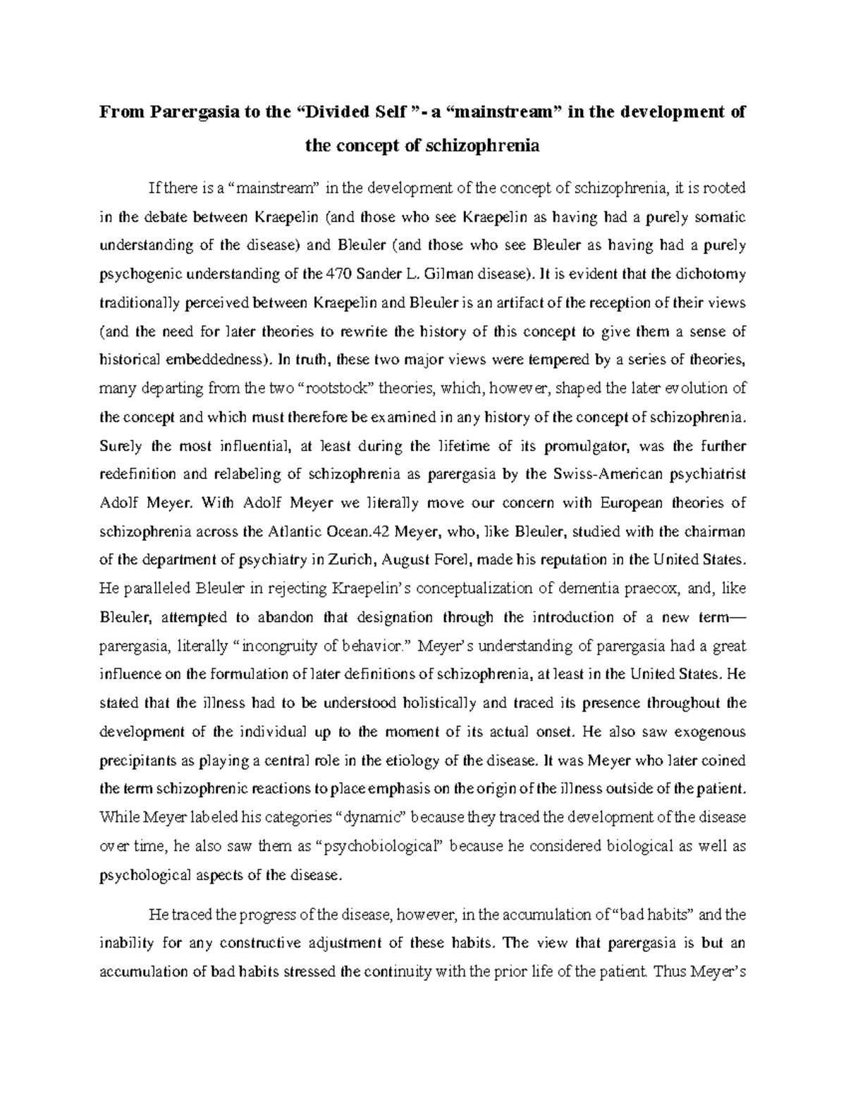 From Parergasia to the “Divided Self ”- a “mainstream” in the ...