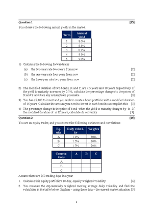 Formula sheet - FORMULA SHEET Arithmetic rate of return Geometric rate ...