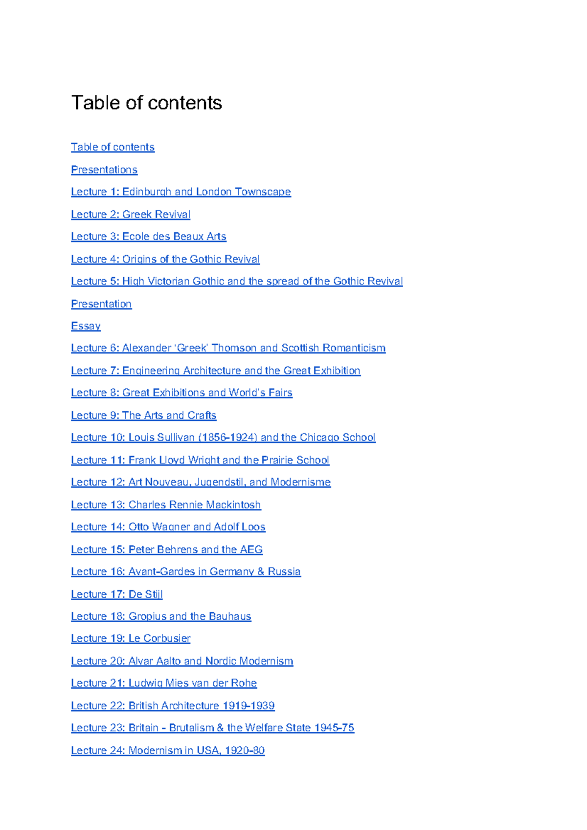 Lecture Notes - Table of contents Table of contents Presentations ...