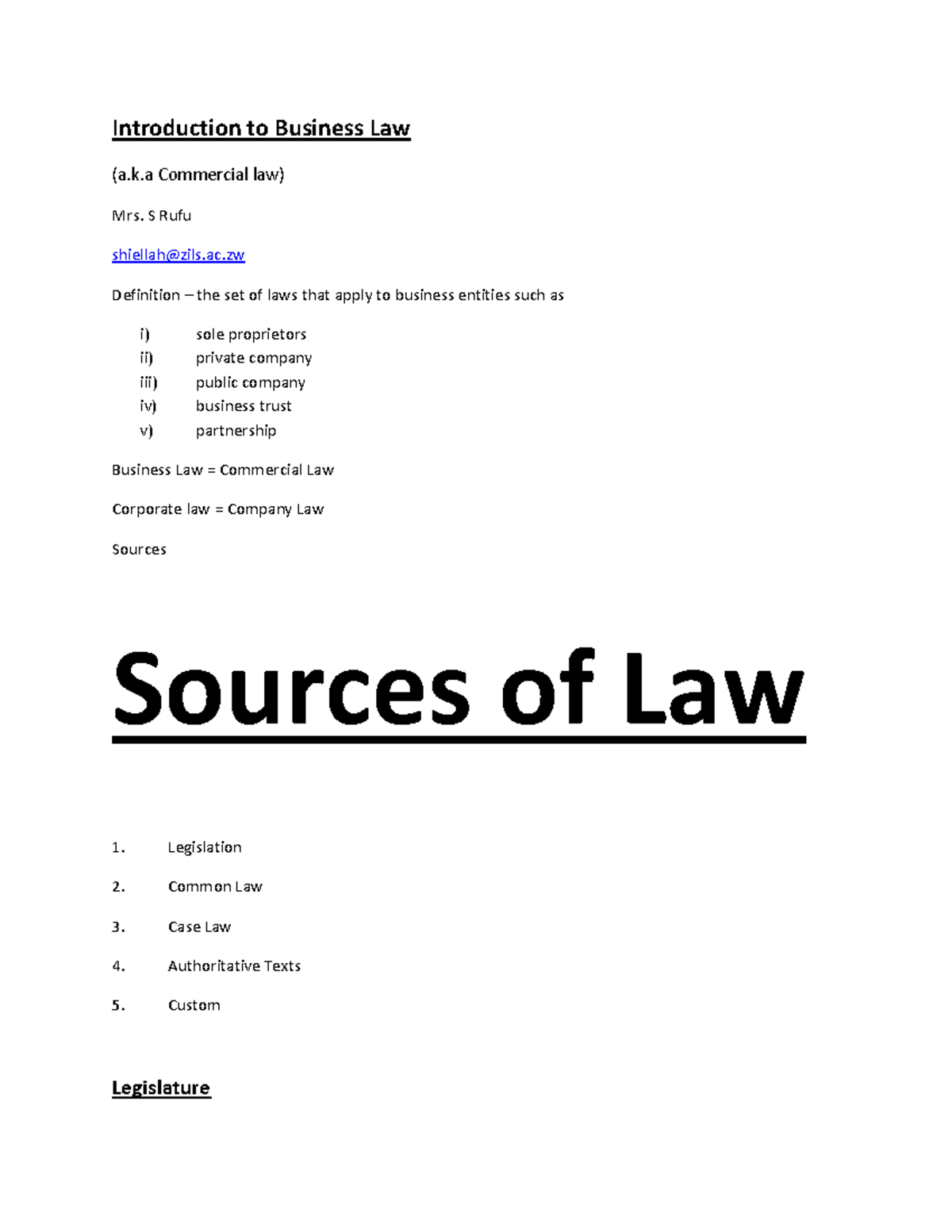 Business organisations - Introduction to Business Law ####### (a.k ...