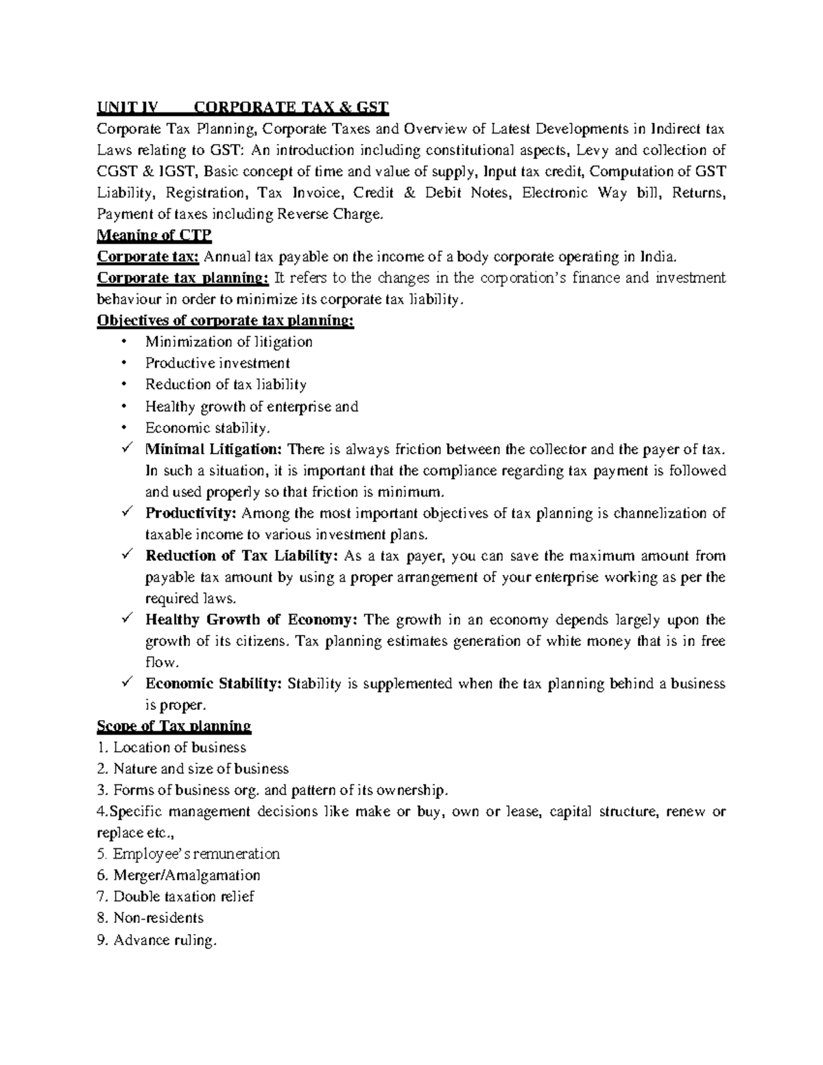 .trashed-1701058552-LAB UNIT-IV - UNIT IV CORPORATE TAX & GST Corporate ...