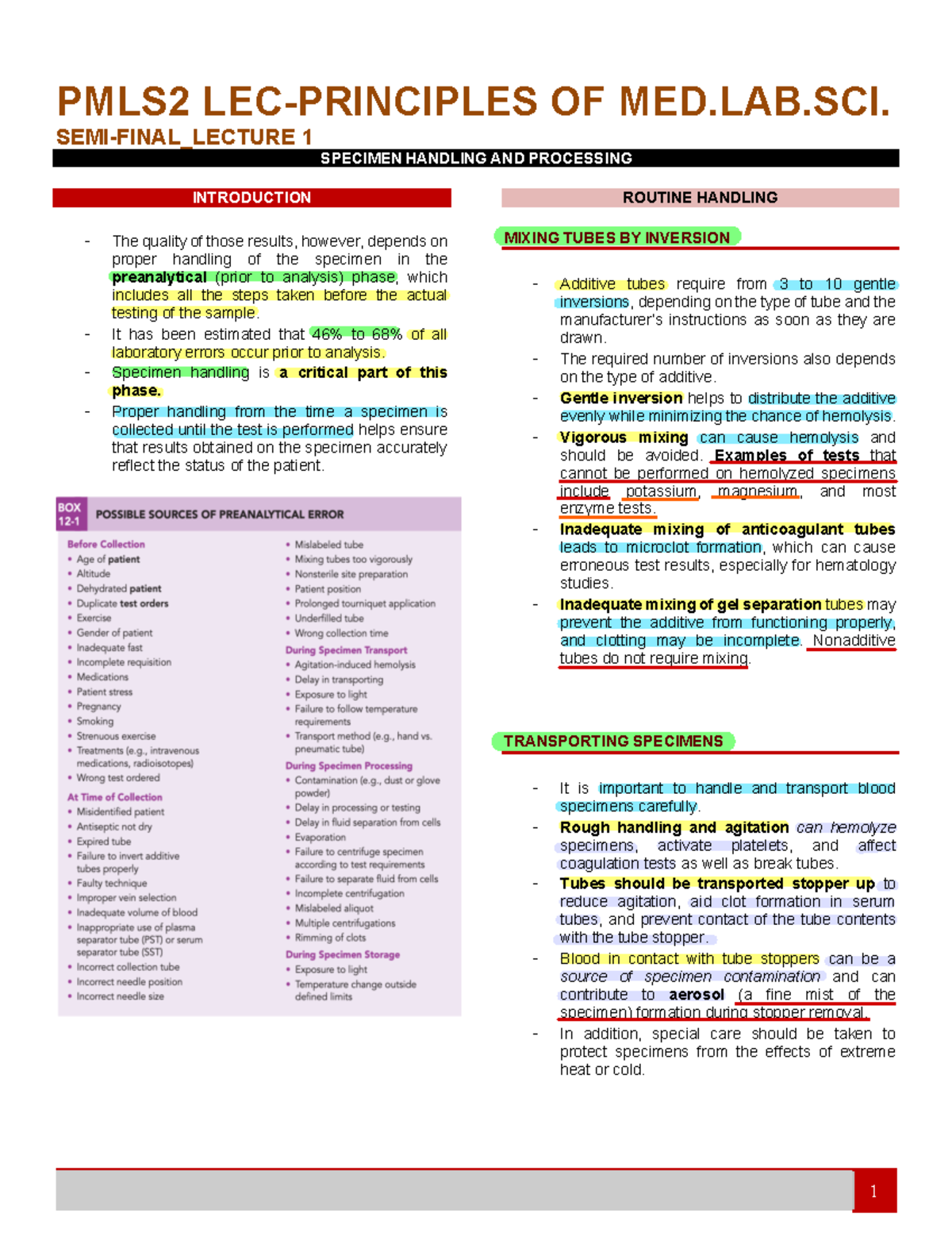 SEMI- Final Lecture-1-1 - PMLS2 LEC-PRINCIPLES OF MED.LAB. SEMI-FINAL ...