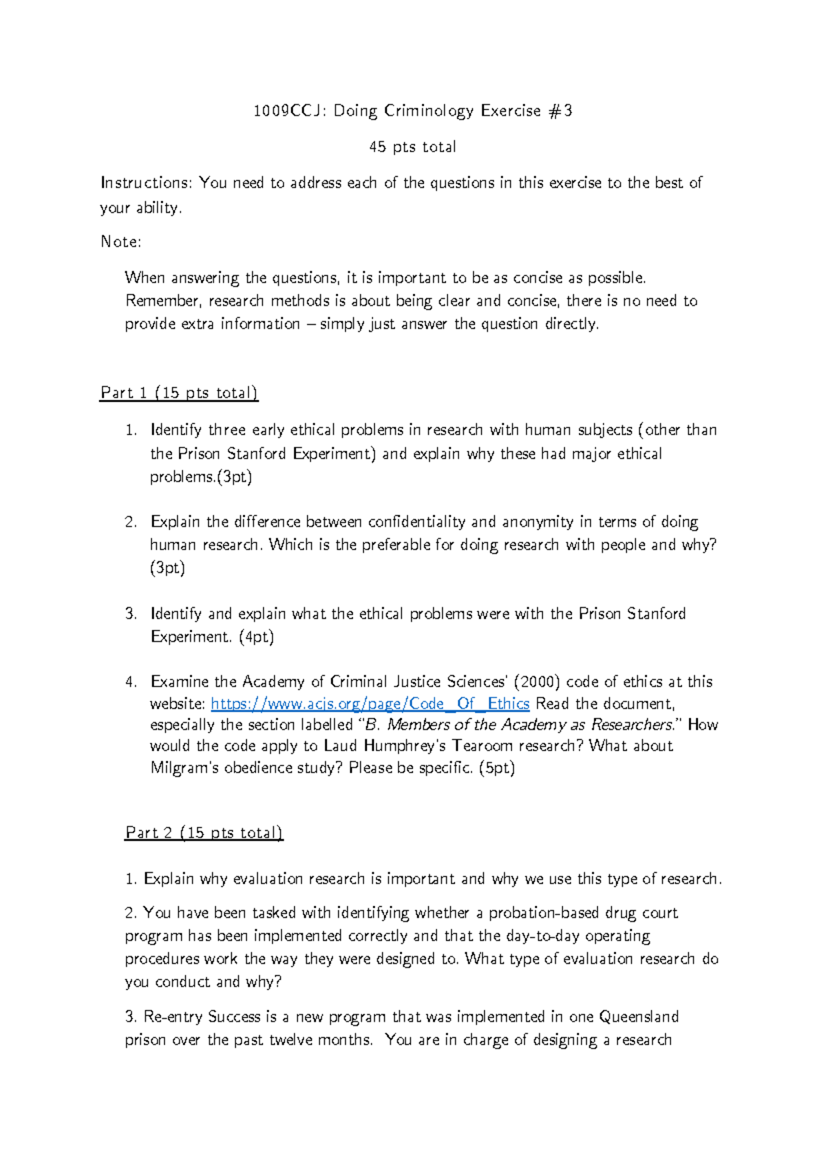 CRIM Exercise #3- THE Questions - 1009CCJ: Doing Criminology Exercise ...