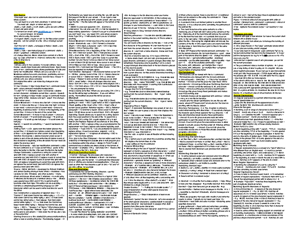 CS 2211 Cheat Sheet - Unix Basics: super user, aka root or ...