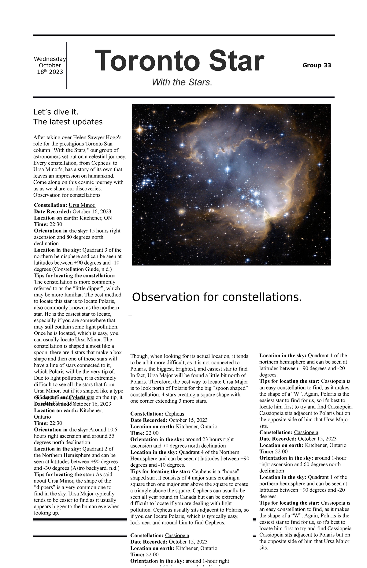 Astro project - aefaef - Wednesday October 18 th 2023 Toronto Star With ...