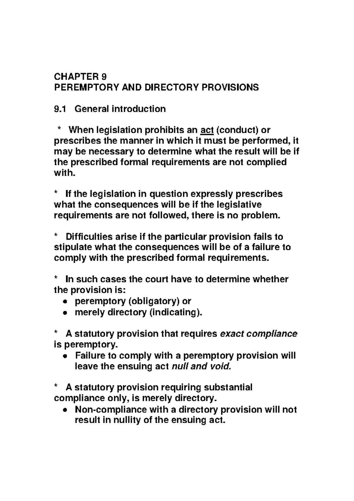 Directory and peremptory provisions - CHAPTER 9 PEREMPTORY AND ...