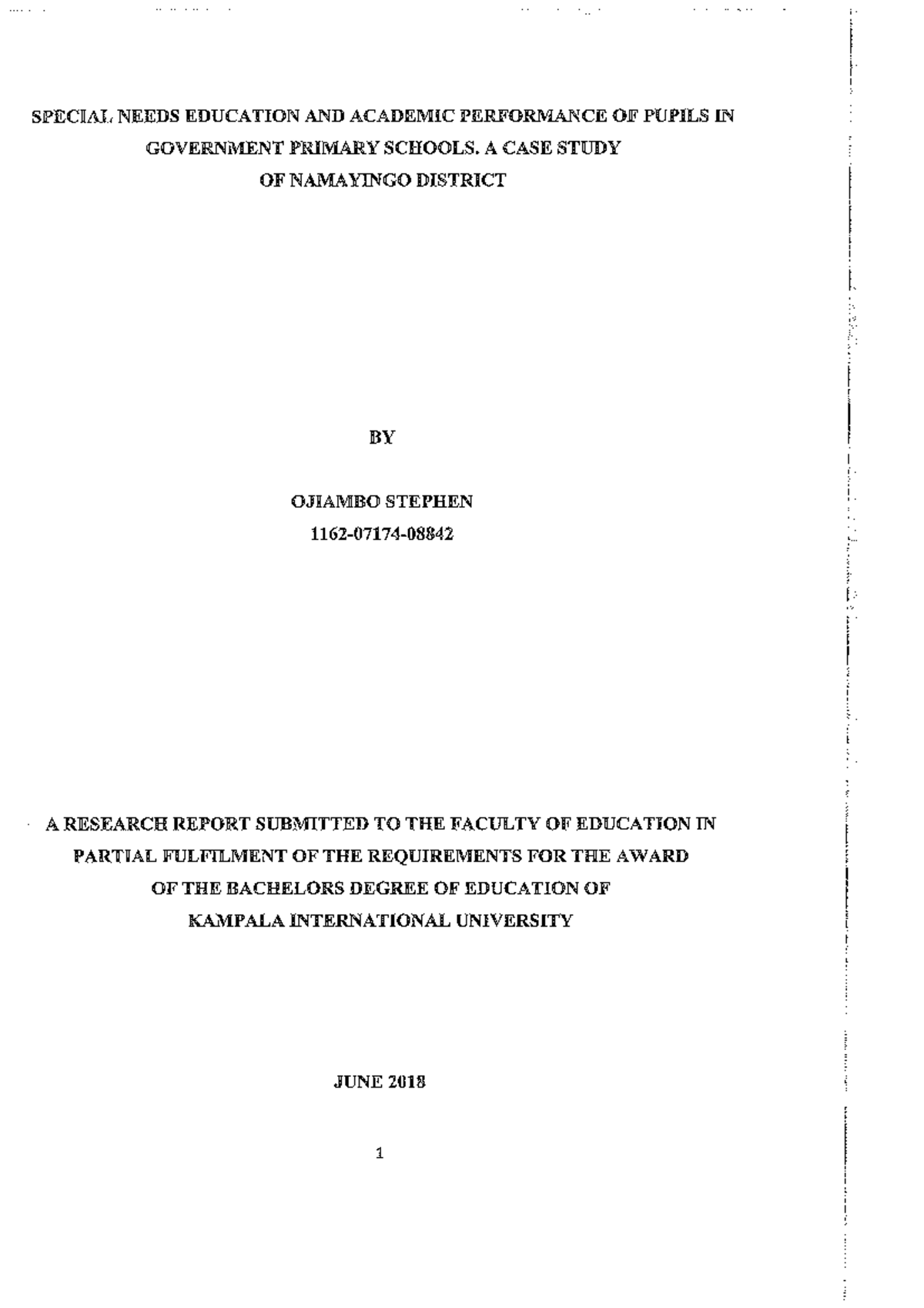 Special Project 1 - SPECIAL NEEDS EDUCATION AND ACADEMIC PERFORMANCE OF ...