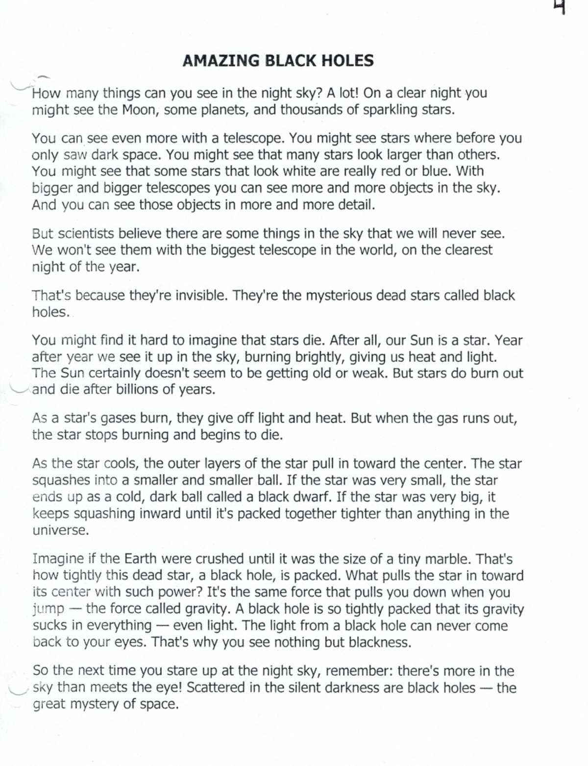 Reading Passage- Amazing Black Holes - Studocu