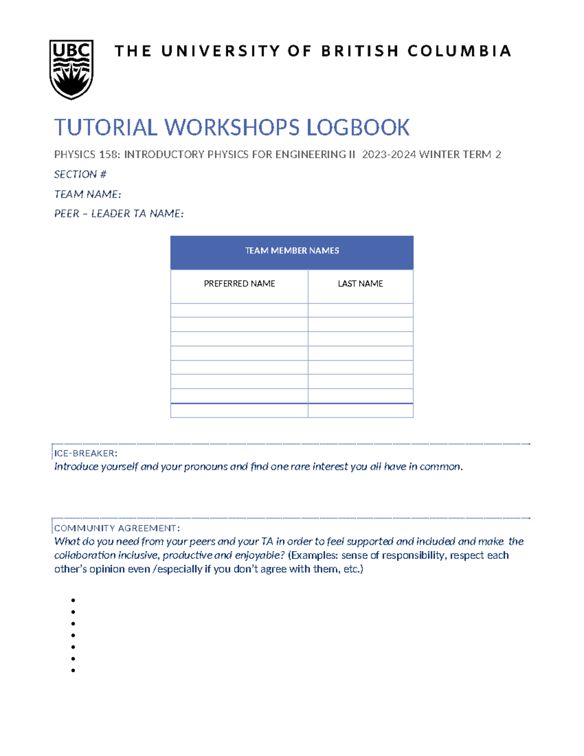PHYS158 logbook template for tutorials 1 -10 - TUTORIAL WORKSHOPS ...