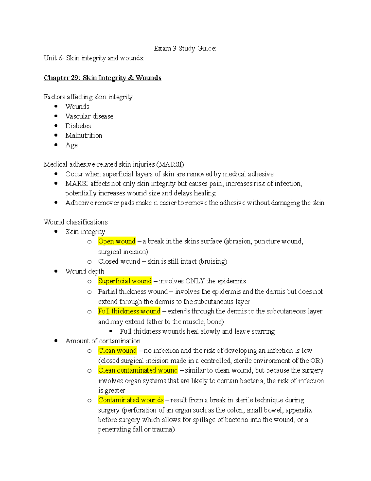 Exam 3 Study Guide - Exam 3 Study Guide: Unit 6- Skin integrity and ...