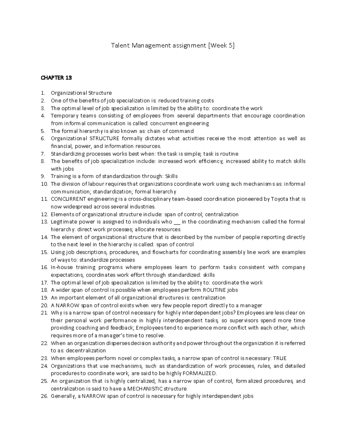 Talent Management [Week 5] Answers - Talent Management assignment [Week 5] CHAPTER 13 ...