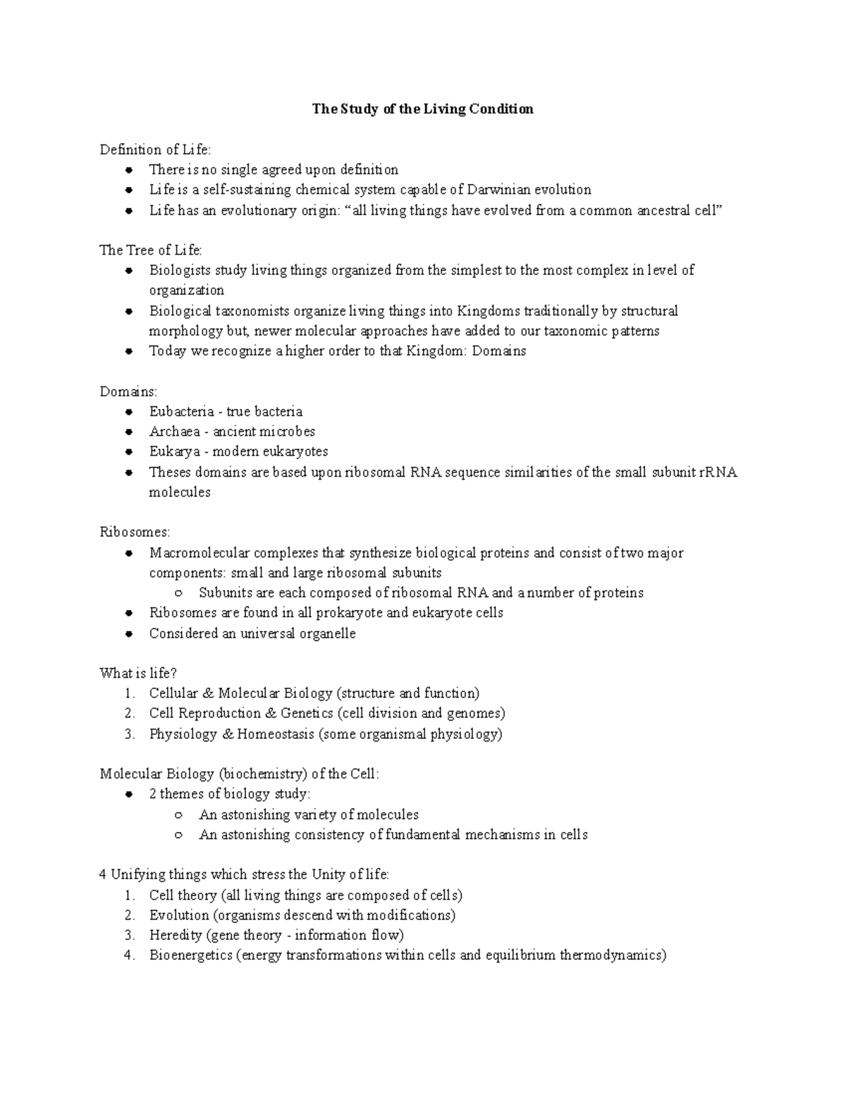 BIO Notes Topic 3 - The Study of the Living Condition - The Study of ...