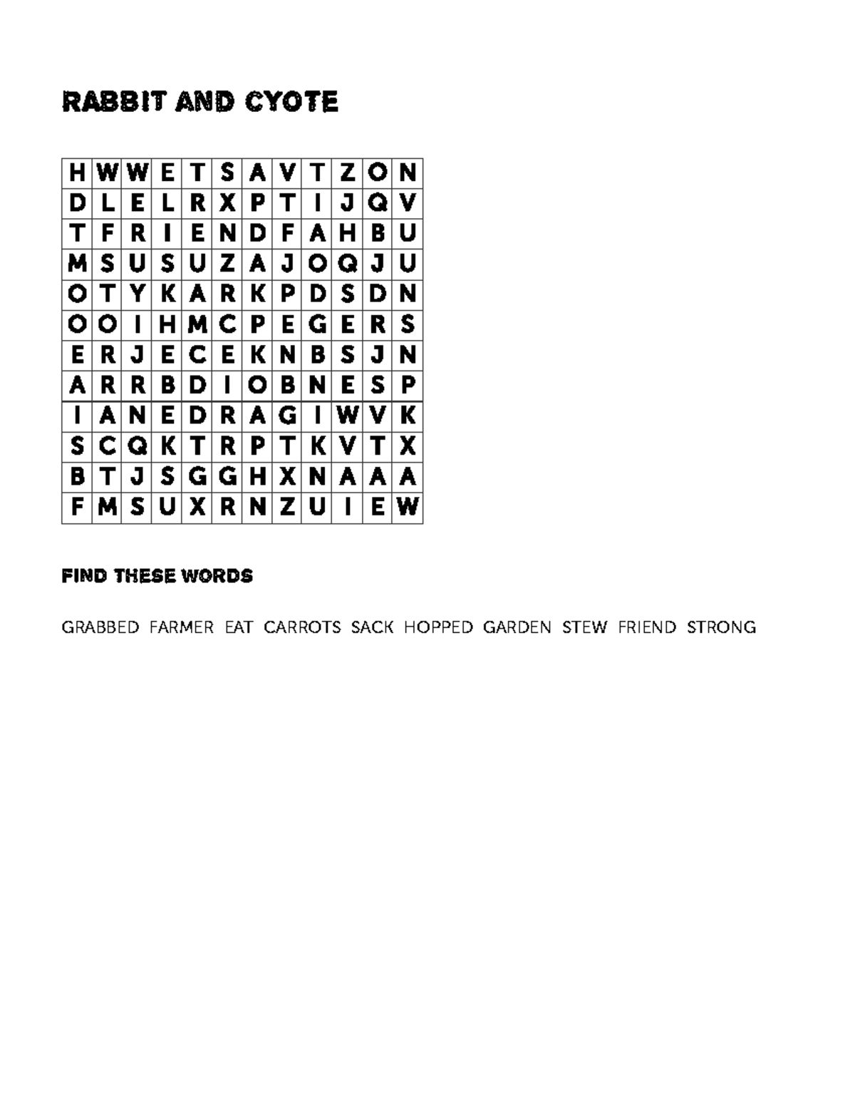 Play Word Search - Puzzel.org - historia de la history - RABBIT and ...