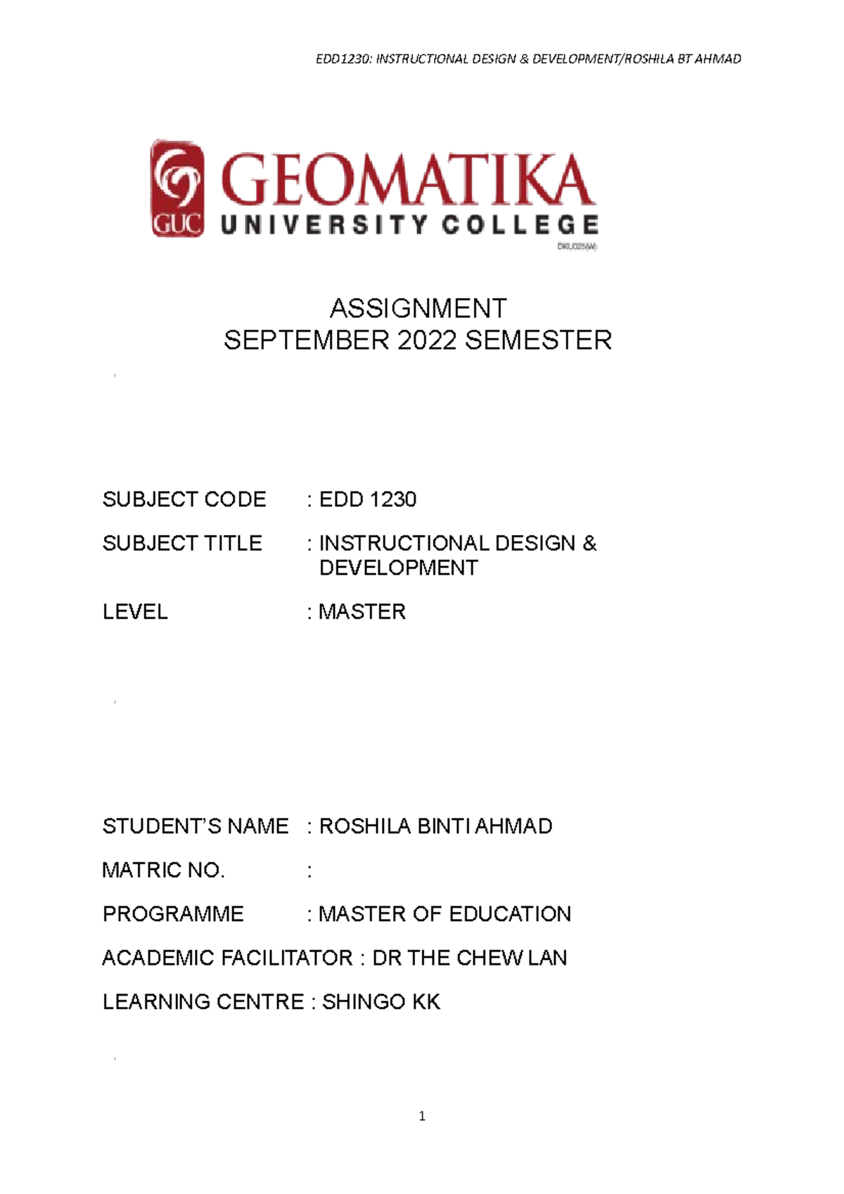 EDUCATION TECHNOLOGY - ASSIGNMENT SEPTEMBER 2022 SEMESTER SUBJECT CODE ...