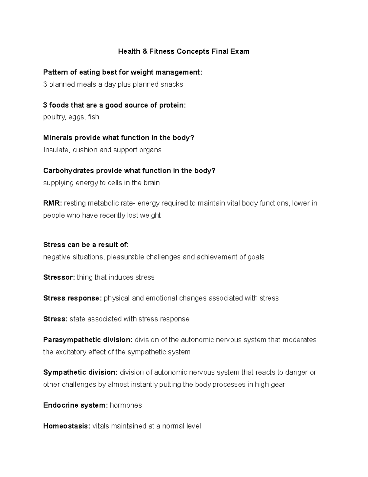 Health & Fitness Concepts Final Exam Notes - Health & Fitness Concepts ...