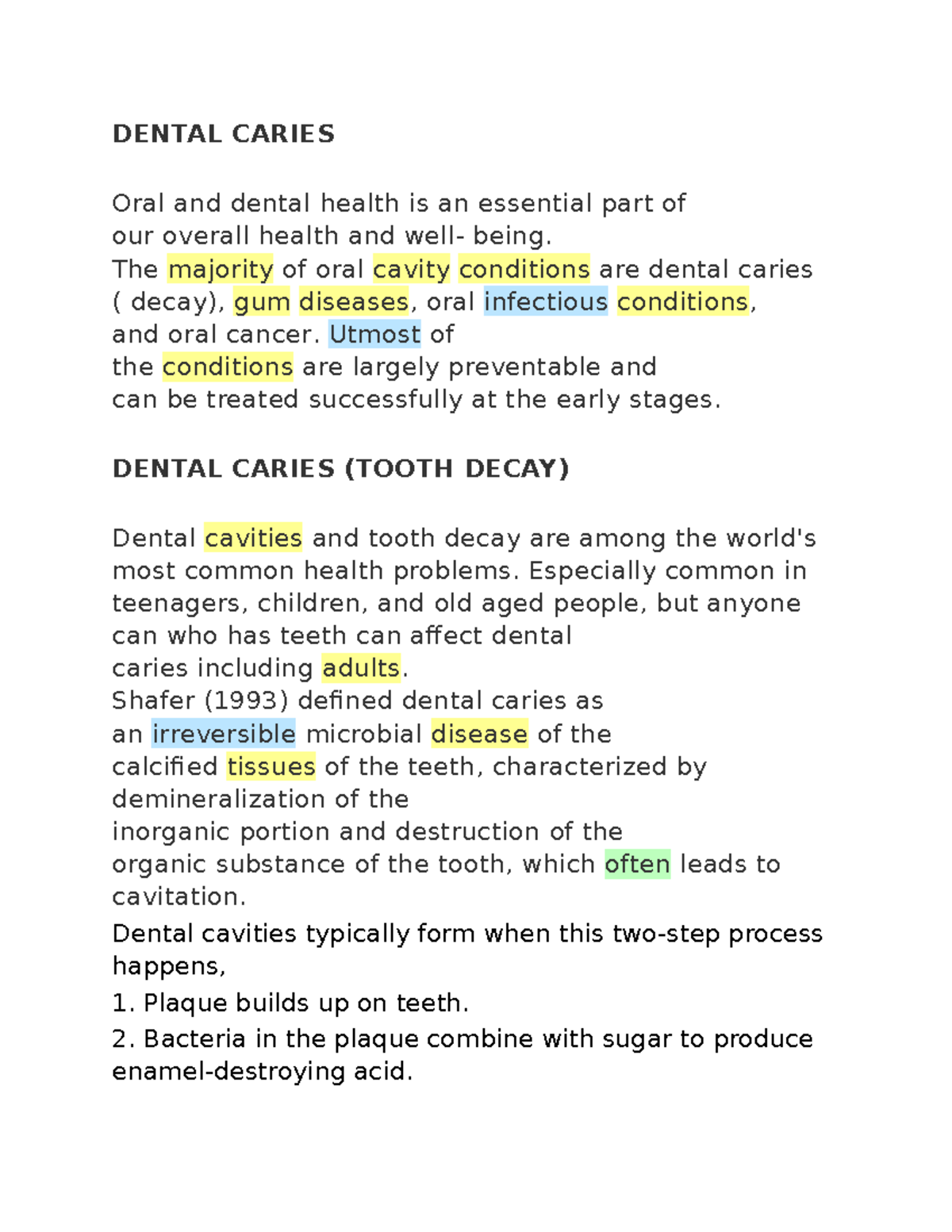 Dental Caries. Microbiology of dental caries, development of carious ...