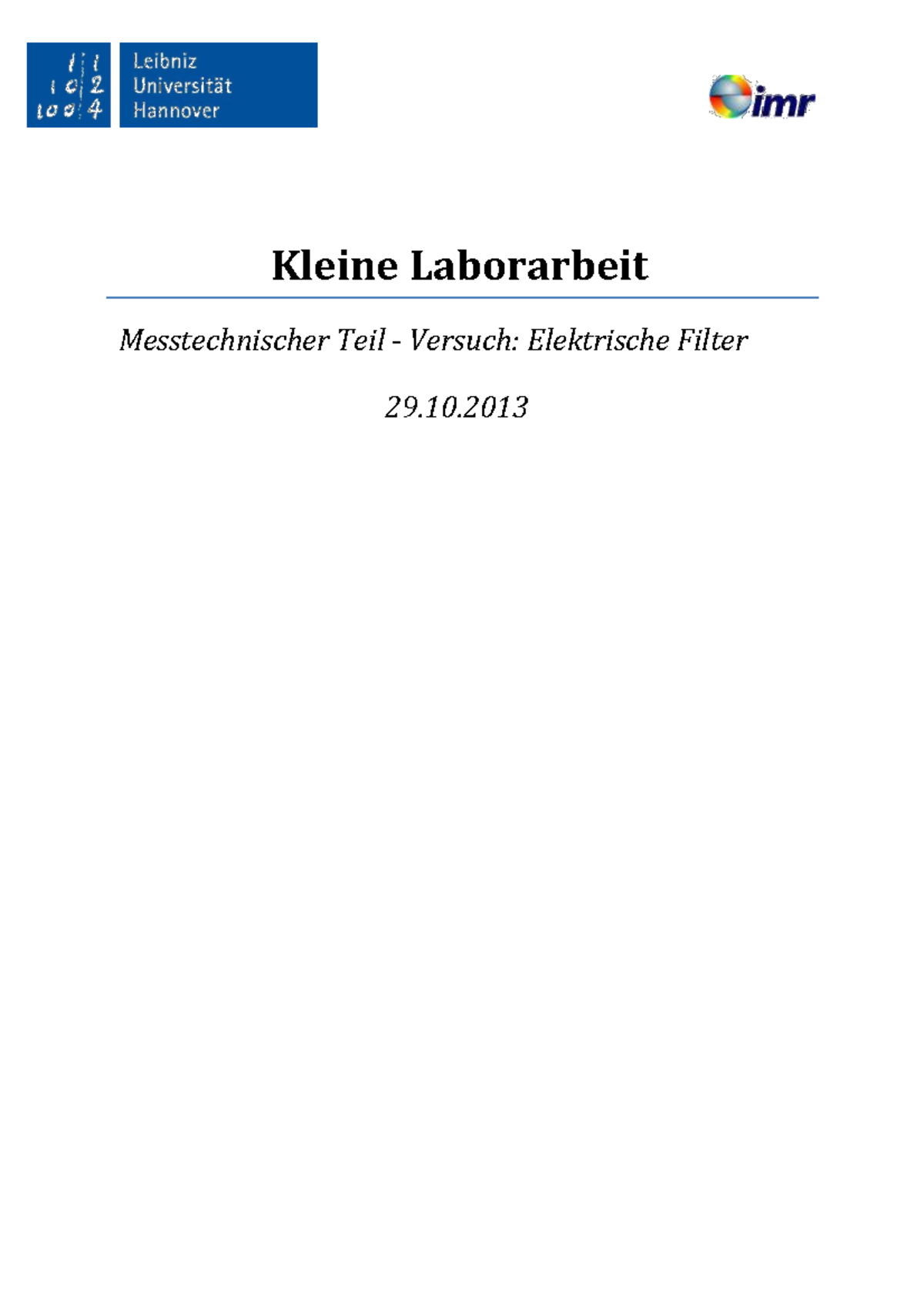 Filter Versuch - Warning: TT: undefined function: 32 Kleine Laborarbeit Messtechnischer Teil ...