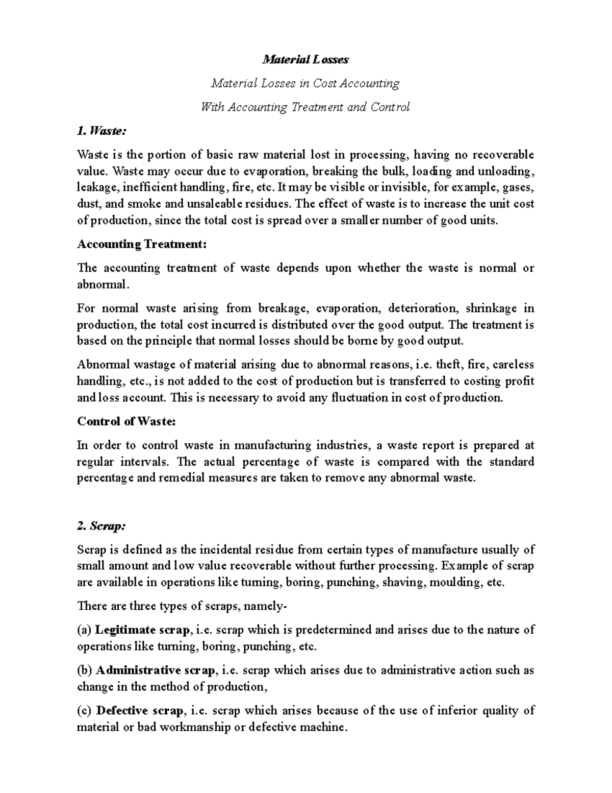 Material Loss - Material Losses Material Losses in Cost Accounting With ...